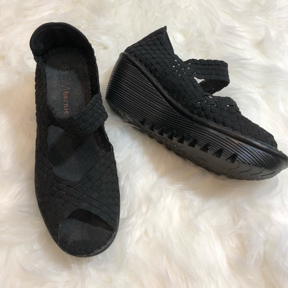 bernie mev. | Shoes | Bernie Mev Black Woven Peep Toe Mary Jane Wedge ...